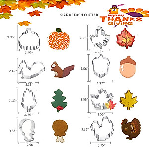Thanksgiving Cookie Cutters 8PCS Fall Leaves Cookie Cutter Set Turkey, Pumpkin, Maple/Oak Leaf, Corn,Squirrel and Acorn Turkey Leg