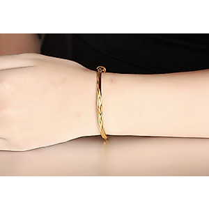 4U 18k Yellow Gold Classical Diamond Cut Adjustable Bangle Bracelet for Women