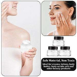 Acrux7 24 Pack Small Glass Jars, Round Clear Glass Jars with Black Lids, Labels & Inner Liners, Empty Refillable Glass Cosmetic Container Leak Proof Travel Jars for Cream, Lotion, Sample (1.76oz/50ml)