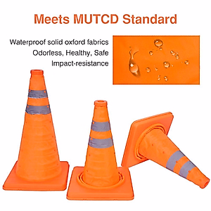 hatatit 4 Pack 18" Collapsible Traffic Cones PVC Safety Road Parking Cones Fluorescent Orange Up Reflective Safety Cones