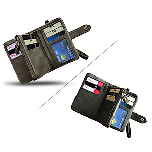 PofeeXIO Womens Small Bifold Leather Wallets Rfid Ladies Wristlet with Card slots id window Zipper Coin Purse (Army Green)