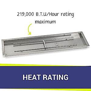 American Fireglass Stainless Steel Drop-in Rectangular Fire Pit Pan and Burner –Durable, Easy Install and Removal, Even Burn – Must Have for Fire Glass Display, 48” x 14”