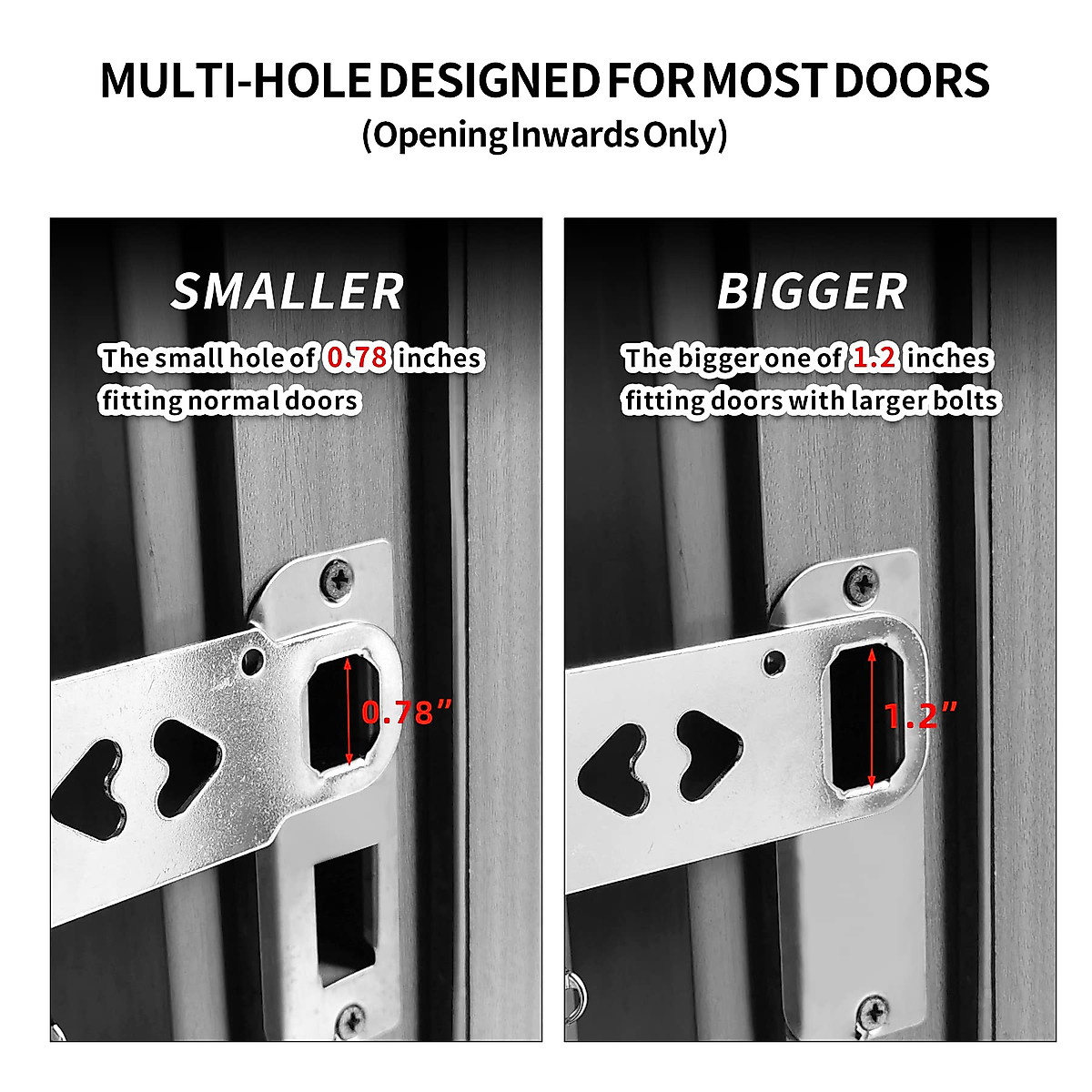 Portable Door Lock, Extra Home Security Door Locker for Additional Privacy and Safety, Travel Lock Down Locks for Traveling, Hotel, Home, Apartment, College with Door Hanger Sign (2 Pack), Black & Red