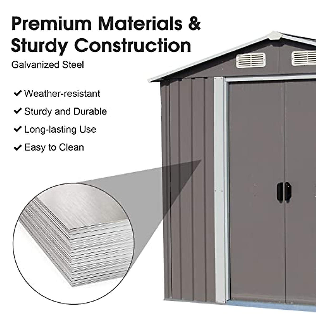 kinbor 6' x 4' Outdoor Storage Shed Garden Shed - Galvanized Metal Utility Tool Storage with Air Vents and Door for Backyard Lawn Patio, Grey