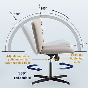 HomVent Armless Office Desk Chair No Wheels, PU Leather Padded Modern Swivel Vanity Chair, Mid Back Ergonomic Adjustable Wide Seat Computer Task Chair for Makeup Vanity Home Office Study Gray