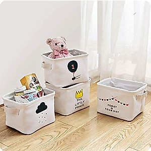 UJLN Mini Storage Bags Desktop Storage Bags Cotton Linen Storage Basket Foldable Storage Bins Family Organizer Box Decorative Bag 2Pcs (Crown)