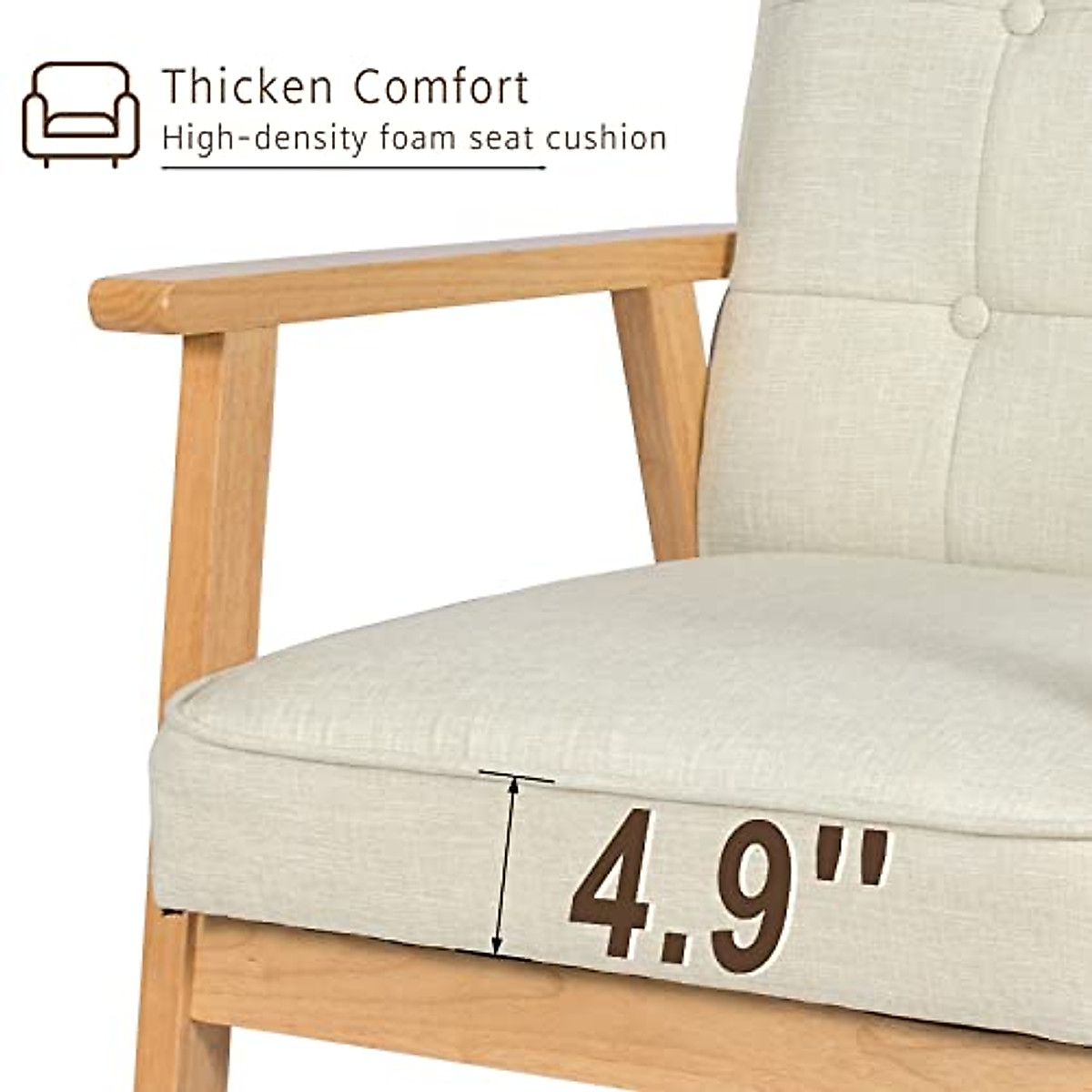 Okeysen Mid Century Modern Accent Chair, Retro Wood and Fabric Armchairs Side Chair, Lounge Reading Comfy Arm Chair for Living Room, Bedroom, Office