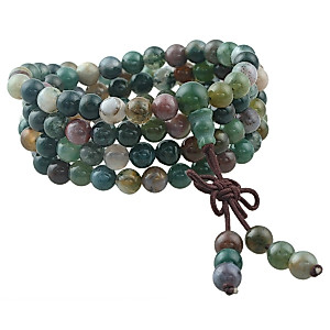 SUNYIK Indian Agate 108 Tibetan Buddhist Mala Bracelet Stone Beaded Prayer Bead