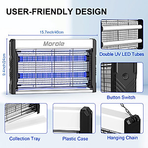 Morole Bug Zapper, 3200V Mosquito Zapper Indoor with Hanging Function, Electric Bug Zapper with Removable Tray, USB Powerful Flying Mosquito Indoor Fly Zapper for Outdoor Kitchen Bedroom Garden