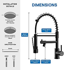 Kitchen Faucets,Craftespirit Kitchen Faucet with Pull Down Sprayer Kitchen Sink Faucet Matte Black Kitchen Faucet with Sprayer