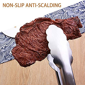 BBQ Tongs, AOOSY 14 Inch Grill Tongs for Cooking BBQ Extra Long Wide Scalloped Gripping Edge Kitchen Tongs, Set of 2