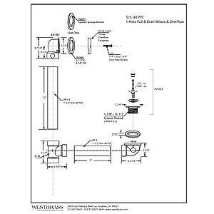 Westbrass A49721-62 1-1/2" Bath Waste & Overflow Assembly with Pull Drain Stopper and One-Hole Faceplate Top Elbow-SCH. 40 PVC, 1-Pack, Matte Black