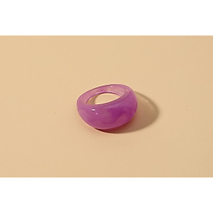 Xinhangdao Colorful Resin Rings Wide Thick Dome Knuckle Finger Stackable Joint Ring Chunky Acrylic Rhinestone Jewelry Trendy Unique heart-shaped Gem Ring for Girls and Women (style-A-6pcs)