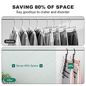 Hangers Space Saving 5 Tier Pant Hangers, Abarackie Space Saving Hangers, Closet Organizers and Storage for Pants Jeans Skirts Scarf Legging, Anti-Slip, Plastic Hooks, 2 Packs, Black