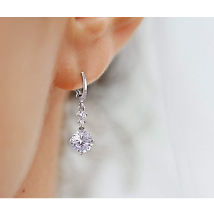 Drop Dangle Earrings Leverback 9MM 2.75ct and 2pcs Small CZ Cubic Zirconia Design 15K White Gold Plated with Hypoallergenic Hoops Gorgeous Gift for Women