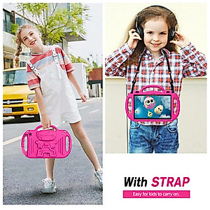 AVAWO Kids Case for Fire HD 10 & Fire HD 10 Plus Latest Model Tablet (13th/11th Generation 2023/2021 Release), with Shoulder Strap, Lightweight Shockproof Handle, Rose