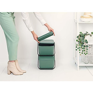 Brabantia Sort & Go Stackable 5.3 Gallon Recycling Wastebasket (Fir Green) Flat Top Trash Can with Carry Handle, Storage Bin, Paper Basket - 11 x 17.7 x 8.9 inches