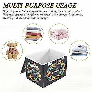 Kigai Mexico Pattern Storage Basket with Lid Collapsible Storage Bin Fabric Box Closet Organizer for Home Bedroom Office 1 Pack