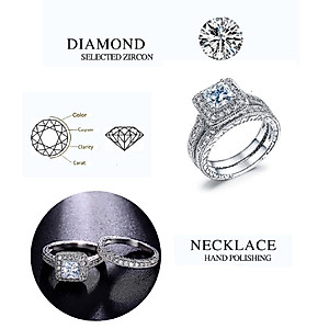 ZDIFDIC Wedding Ring Sets Promise Ring Couples Bridal Sets for Women 925 Sterling Silver Ring, Cubic Zirconia CZ 2pieces Engagement Band Stackable Ring Set (6#)