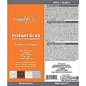 A la Maison Instant Grab - Ceiling Tile, Wall Panel & Crown Molding Adhesive - High-Strength, Water-Resistant Glue for Indoor/Outdoor Use - Easy-Apply, Quick-Bond Formula (6-Pack)