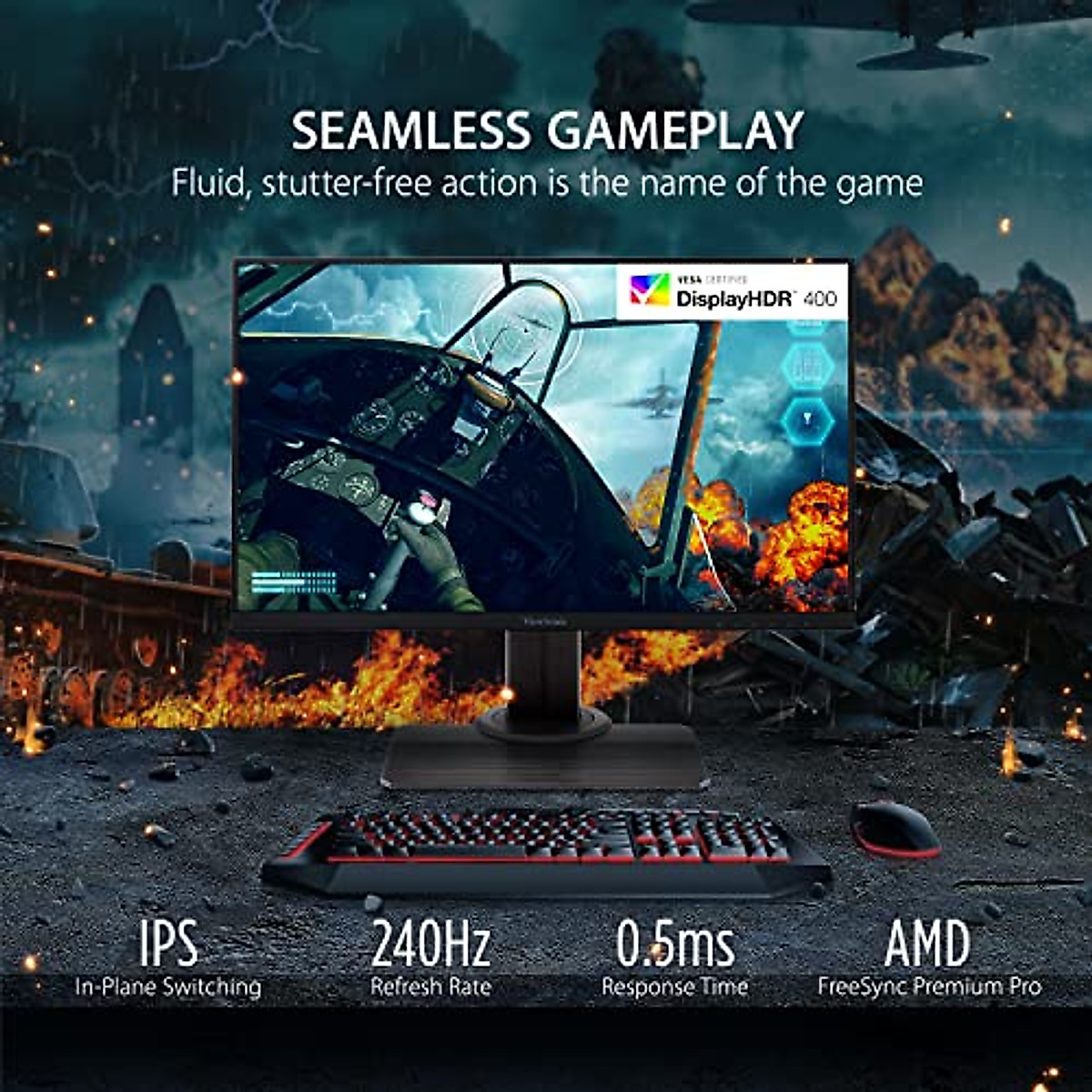 ViewSonic XG2431 24 Inch 1080p 0.5ms 240Hz Gaming Monitor with FreeSync Premium, Advanced Ergonomics, Eye Care, HDR400