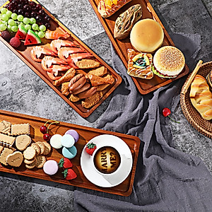 10 Pack Solid Wood Serving Trays Acacia Wooden Server Platter Rectangular Charcuterie Boards with Grooved Handle for Home Room Coffee Cheese Appetizer Table Farmhouse Serving Decor (16.7 x 6.4 Inch)