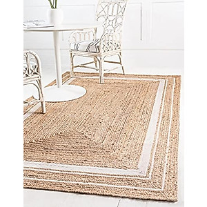 Rugs Hut - 4x6 5x8 6x9 8x10 9x12 10x14 ft. Natural Jute Rug Boho Decor Rug Handwoven Hemp Rug Bohemian Jute Area Rug Braided Rug Custom Size Rug Decorative Rug (Brown + Black, 4x6 feet Jute Rug)