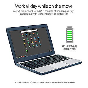 ASUS Chromebook C202XA Rugged & Spill Resistant Laptop, 11.6" HD, 180 Degree, MediaTek 8173C Processor, 4GB RAM, 32GB Storage, MIL-STD 810G Durability, Blue, Education, Chrome OS, C202XA-YB04-BL