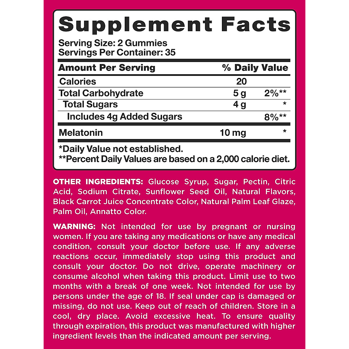 PINK Melatonin Gummies | 10mg | Max Potency | Vegan, Non-GMO & Gluten Free | 70 Count | Mixed Berry Flavor