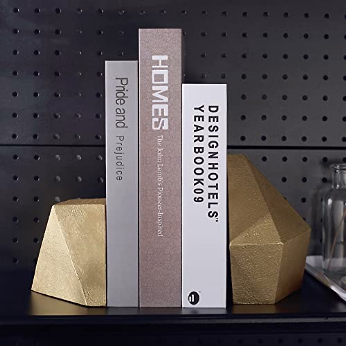 Ambipolar Decorative Gold Cast Iron Bookends, Home Decorative Bookends for Heavy Books, Abstract Bookends for Bookshelves, Office Desk, Living Room Decor