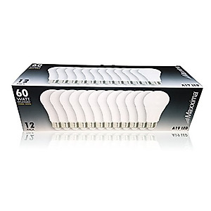 Maxxima LED A19 800 Lumens 60 Watt Equivalent Light Bulb Set - 2700K Soft White Light, Energy Efficient 10 Watts, E26 Base, Non-Dimmable, for Bathrooms, Lamps, and Living Rooms - 12 Pack