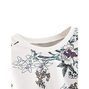 ROMWE Women's Floral Print Long Sleeve Crew Neck Lightweight Pullover Sweatshirt White X-Large
