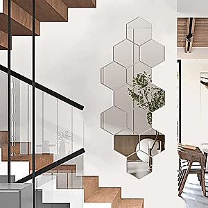 Kemmandi 10 Pieces Hexagonal Mirror Wall Mirror Glass Mirror Mirrors Decor for Home Bedroom Living Room