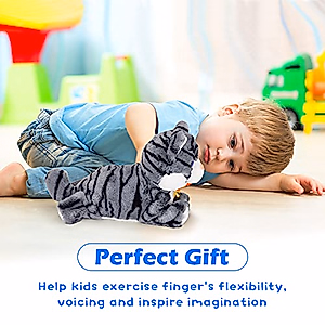 Smalody Interactive Electronic Plush Toy - Upgrade with LED Light Eyes Animated Sound Control Electronic Pet, Robot Cat Kitten Toys Gifts for Boys & Girls Kids Birthday Christmas (Gray)