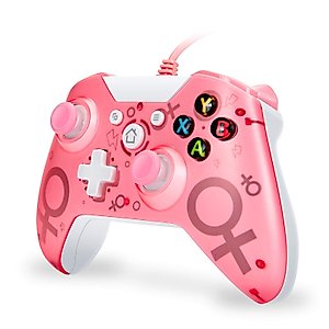 fuxinya Wired Controller, Compatible with Xbox One/One S/One X/One Elite/Windows PC, USB Wired Gamepad Remote Controller, PC Game Controller with Headset Jack [2021 Newest Version] (Pink)
