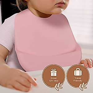 Baby Pick Silicone Bibs For Babies- BPA-Free Waterproof Bib With Pocket- Dishwasher Safe Feeding Bib With Food Catcher (Pink)