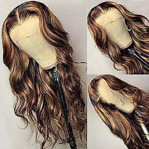 TXIXS 28 Inch Honey Blonde Lace Front Wig Human Hair 13x4 Ombre Lace Front Wig Human Hair Pre Plucked with Baby Hair 180% Highlight Glueless Lace Front Wigs Human Hair Body Wave Lace Frontal Wigs