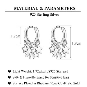 SLUYNZ 925 Sterling Silver Star Hoop Earrings for Women Shiny Star Earrings Hoop (A-Silver)