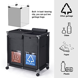 Generic 110L Large Recycling Bin with Lid,Recyclable Waste Trash Sorting Organizer for Kitchen with 2 Display Pockets