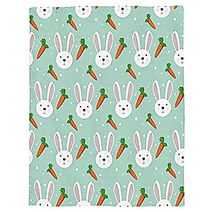 Throw Blanket for Baby/Adults/Boys/Girls Easter Day Rabbit and Carrot Pattern Cozy Flannel Bed Blanket Lightweight for Couch Sofa, Travel, Camping, Picnic 39x49in