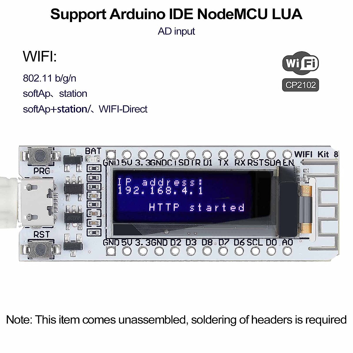 MakerFocus ESP8266 Development Board WiFi Kit 8 Support WiFi Integrated CP2104 4MB SPI Flash with 0.91 Inch OLED Display for Ar duino IDE NodeMCU LUA