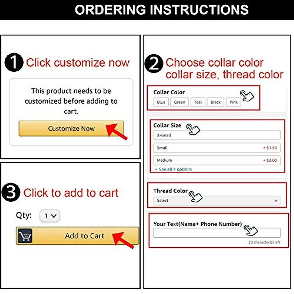 Reflective Personalized Dog Collar - Custom Embroidered Dog Collars with Pet Name and Phone Number for Boy and Girl Dogs, 4 Adjustable Sizes, XSmall,Small, Medium and Large