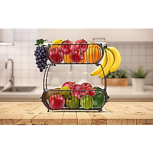 Simple Houseware 2-Tier Countertop Oblate Fruit Basket Holder, Bronze