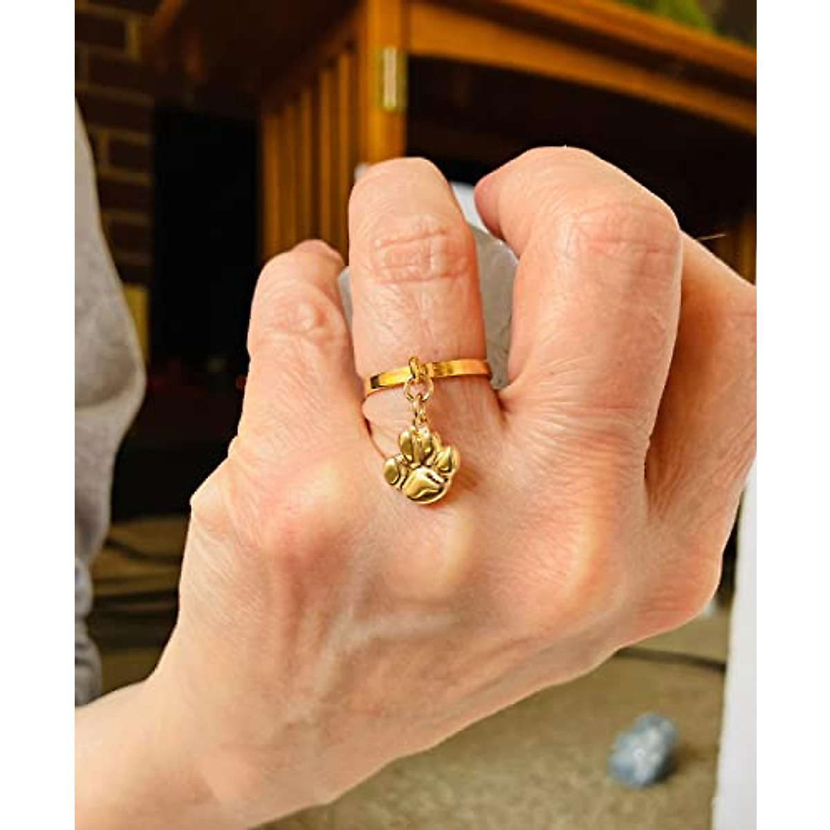 14K Gold-Filled Puppy Paw Charm Ring, 14K Gold-Filled Ring, Smooth Textured Thin Band, Animal Pet Lovers Gift, Jewelry Inspirations