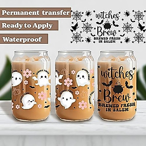 UV DTF Cup Wrap Transfer for Glass 16Oz Glass Can Rub on Transfer for Crafts, Cup Decal Stickers,9 Sheets Waterproof Ready to Apply, Ready to Press Transfers for Crafting Halloween Bats Spooky Pumpkin