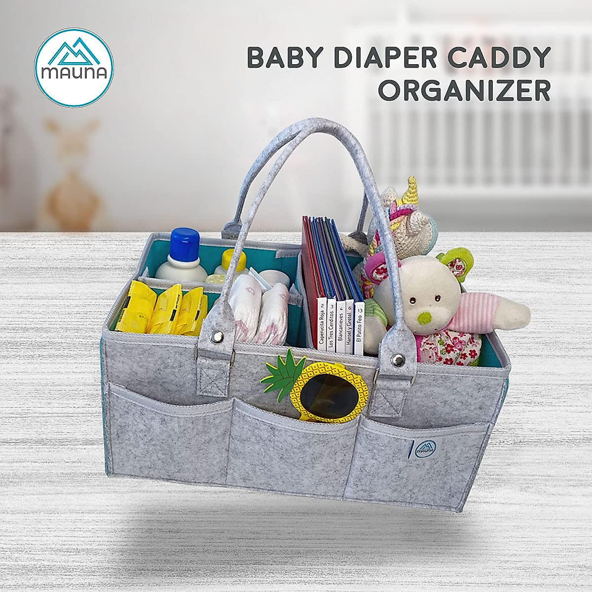 Mauna Baby Diaper Caddy Organizer: Portable Holder Bag for Changing Table and Car, Nursery Essentials Storage Bins