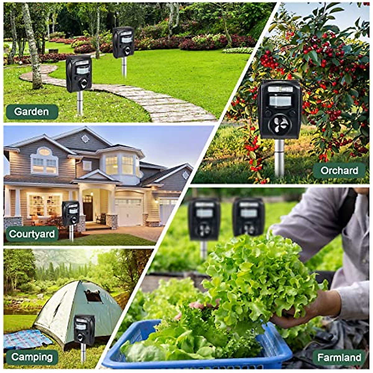 2 Pcs Ultrasonic Animal Repellers Black Solar Deterrent Devices Waterproof Ultrasonic Deer Repellents with Motion Sensor Flashing Light for Garden Farm House Drive Cat Dog Bird Coyote Skunk