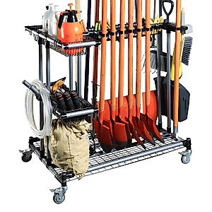 JGLDG Ultimate Yard Tool Storage Rack with Rolling Casters – Organize All Your Garden Tools Effortlessly