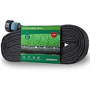 JOOSEN Soaker Hose 25ft 1/2" Flat Double Layer Consistent Drip Hose Saving 80% Water Leakproof Kink Free Vegetable Garden Hose