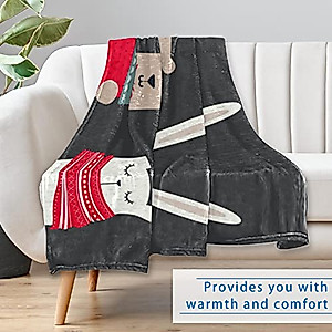 Christmas Reindeer Polar Bear Rabbit Prints Soft Warm Cozy Blanket Throw for Bed Couch Sofa Picnic Camping Beach, 150×100cm
